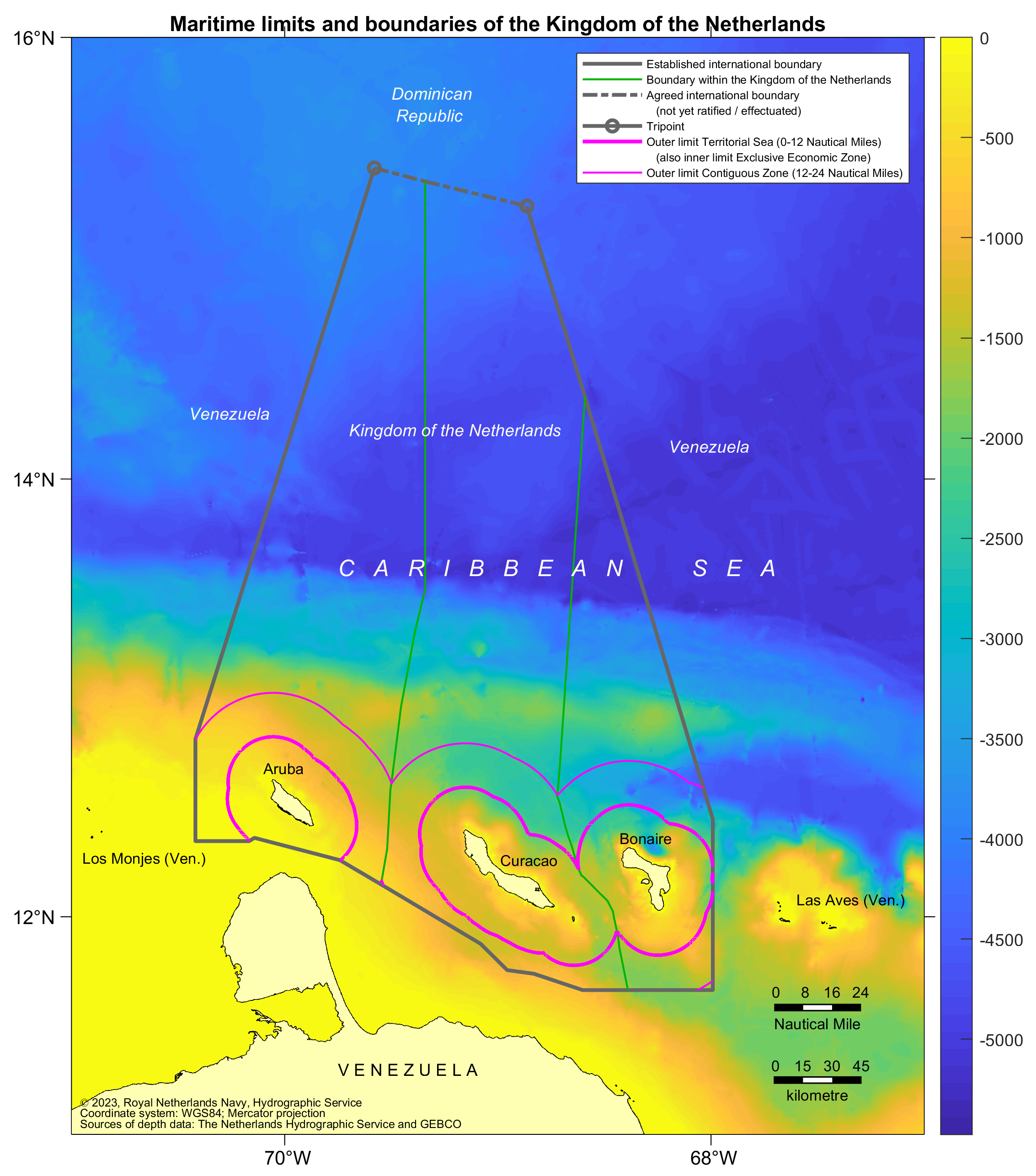 Maritime boundaries of the Caribbean part of the Kingdom | Hydrography | Defensie.nl