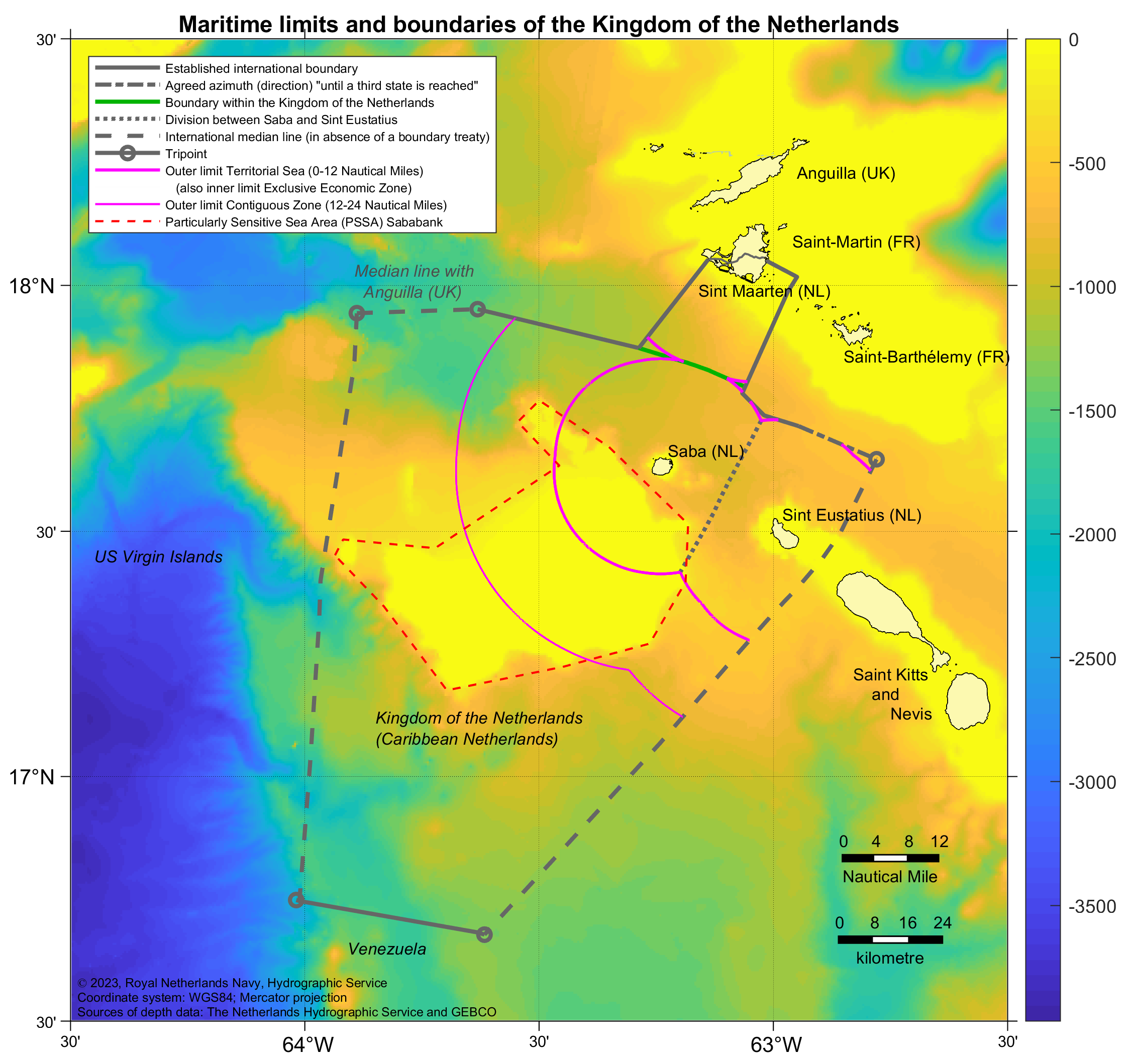 Maritime boundaries of the Caribbean part of the Kingdom | Hydrography | Defensie.nl