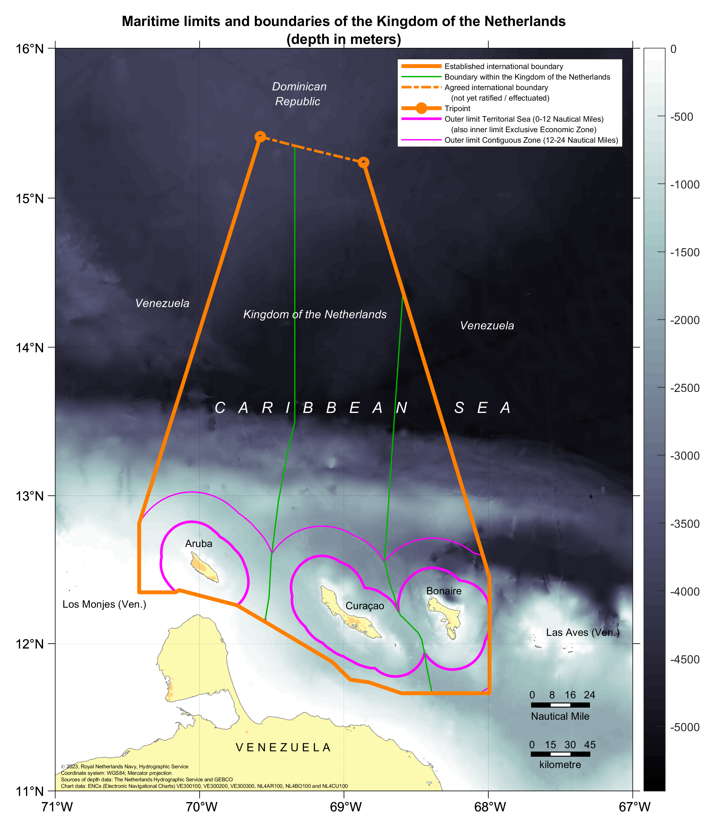 Maritime boundaries of the Caribbean part of the Kingdom | Hydrography | Defensie.nl