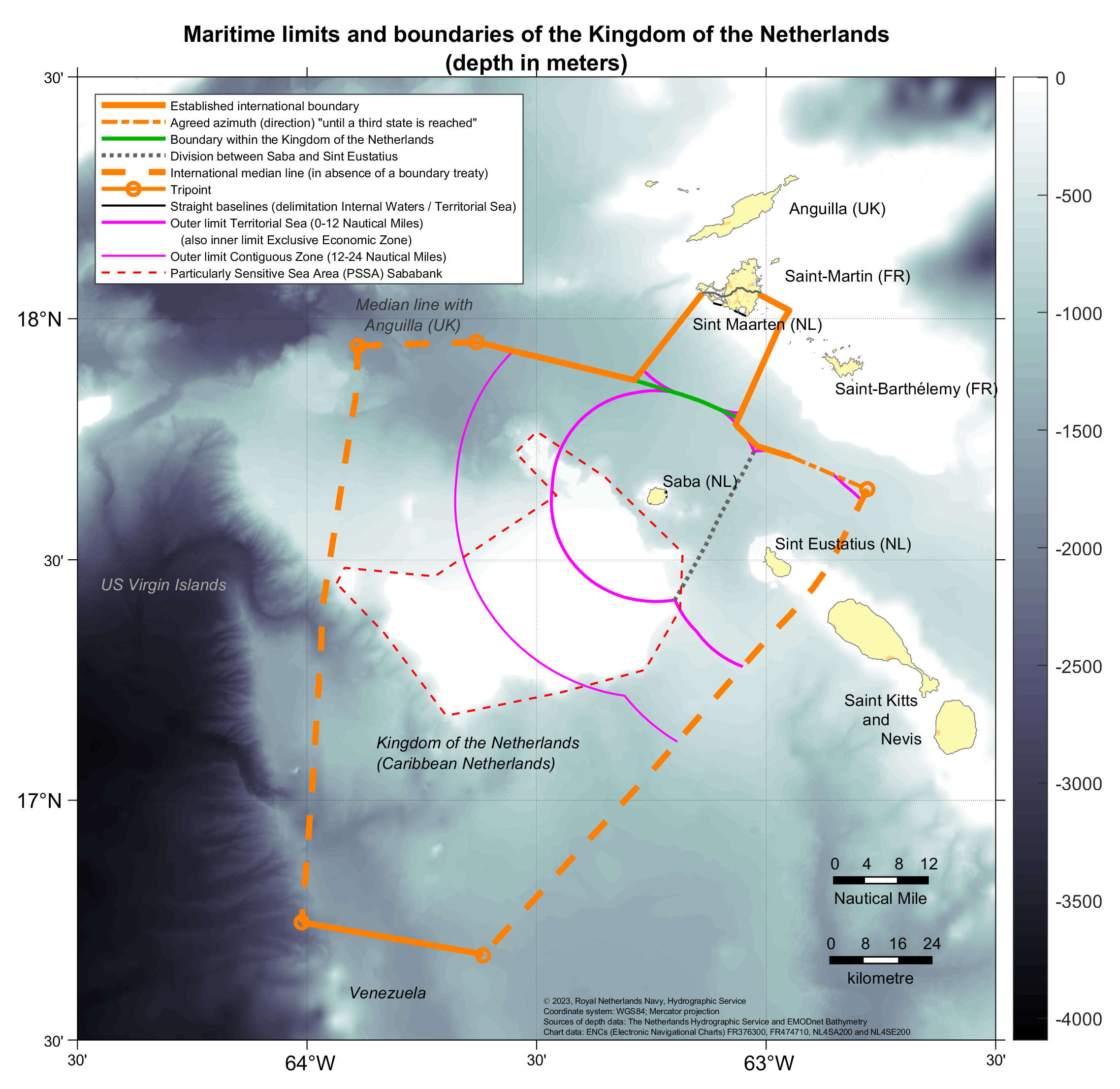Maritime boundaries of the Caribbean part of the Kingdom | Hydrography | Defensie.nl